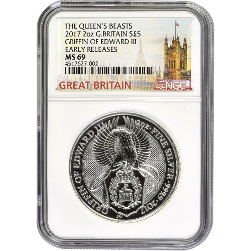 2017 2 oz British Silver Queen's Beast Griffin Coins NGC MS69 ER l JM ...