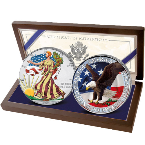 2021 Colorized American Silver Eagle 2-Coin Set (Types 1 + 2) l JM Bullion™