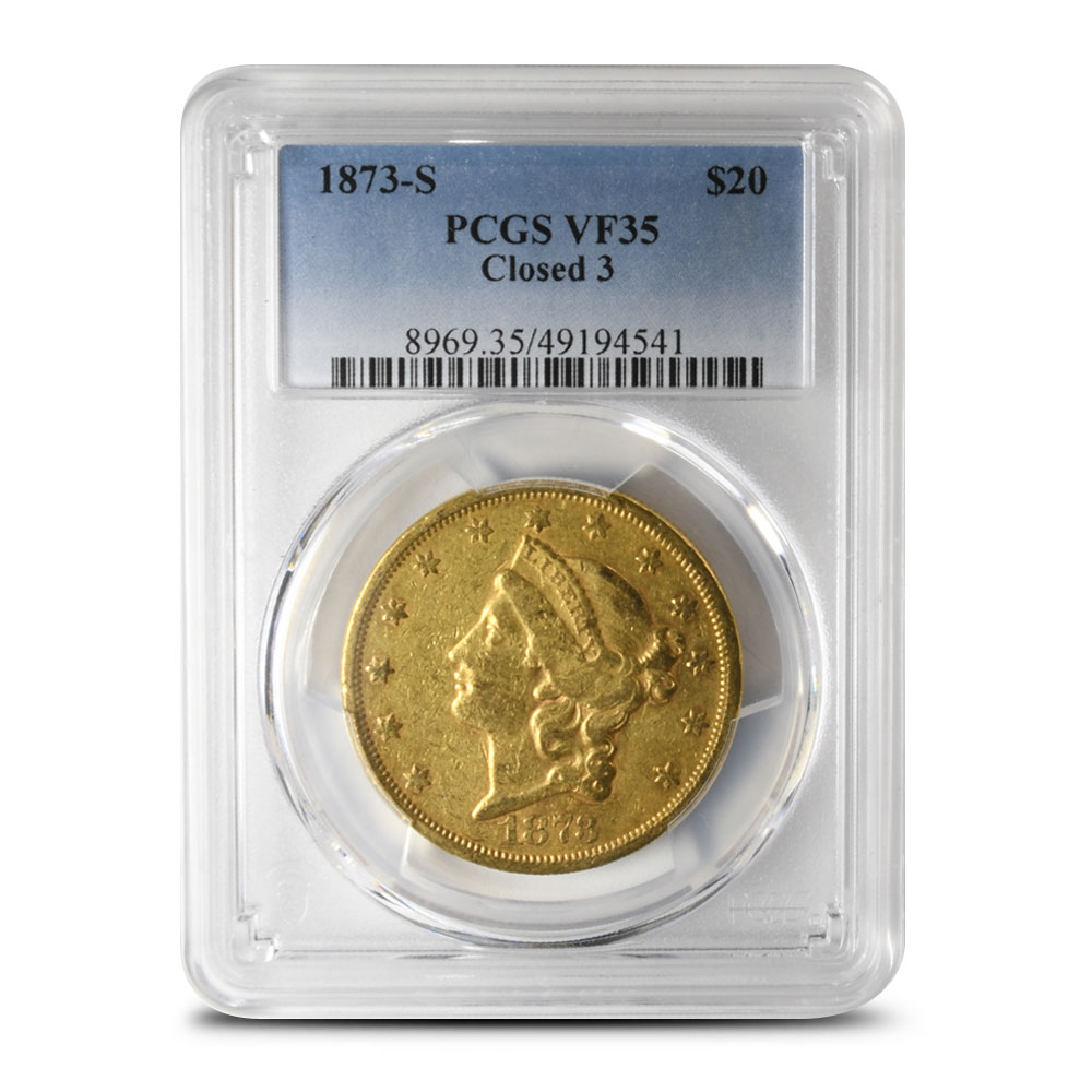 1873-S Pre-33 $20 Liberty Gold Double Eagle Closed 3 PCGS VF35 l JM ...