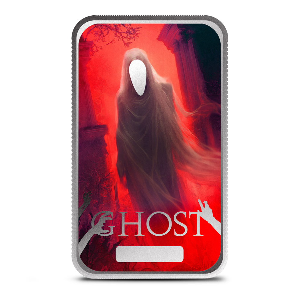 1 oz Colorized Scottsdale Halloween Monsters Ghost Silver Bar (New) l ...