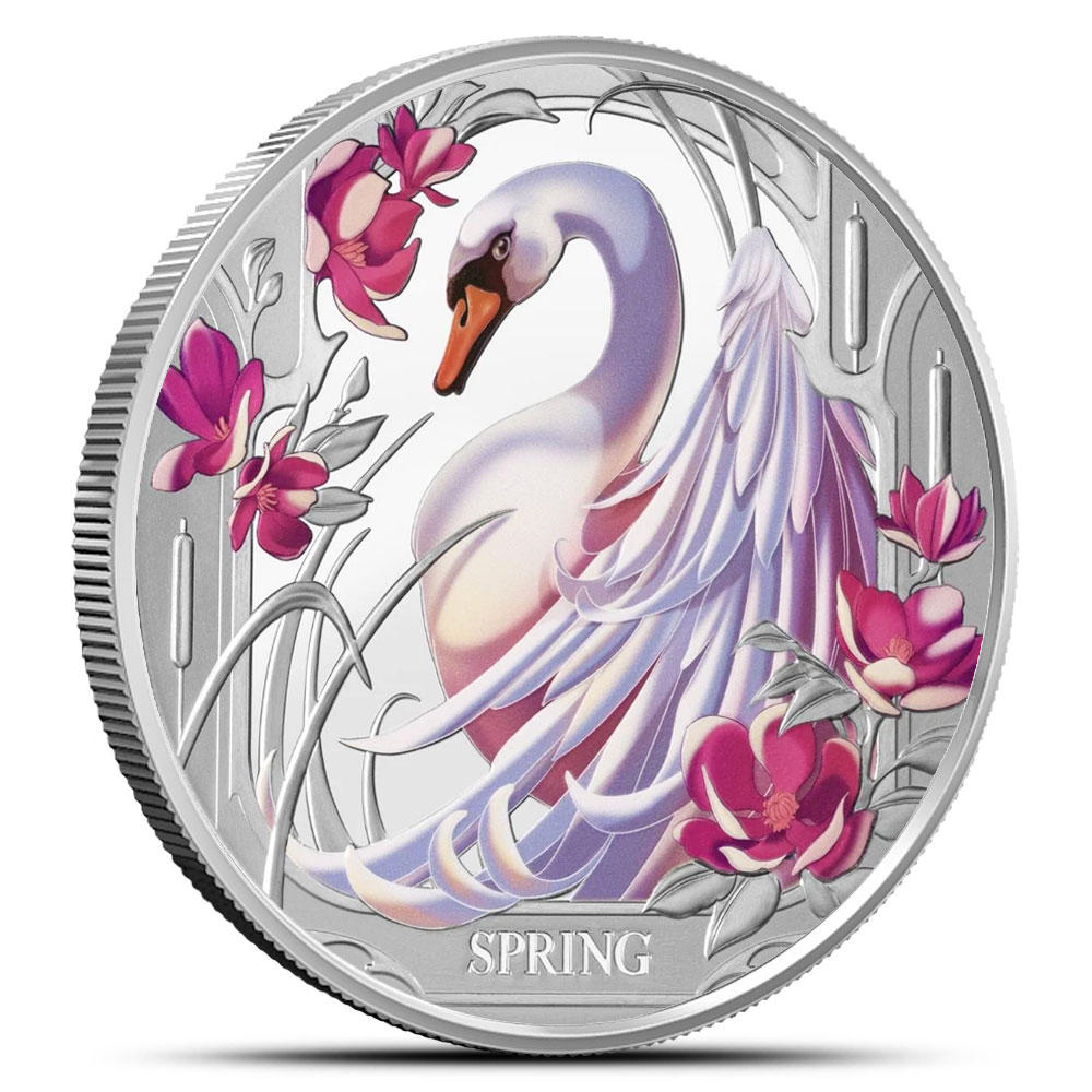 2024 1 oz Proof Colorized Niue Silver Seasons Spring Swan Coin l JM ...