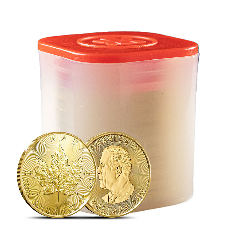 2025 1 oz Canadian Gold Maple Leaf Tube (10 Coins, BU) l JM Bullion™