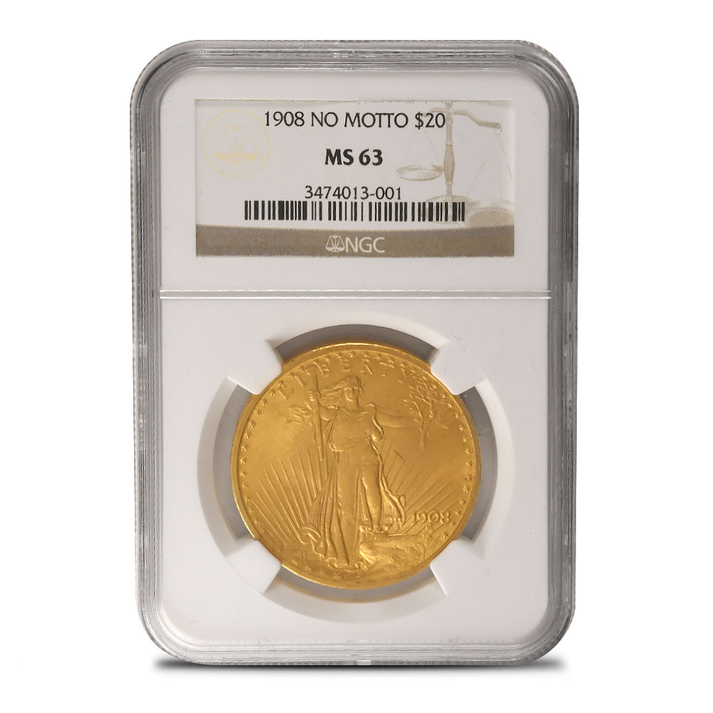 1908 Pre-33 $20 Saint Gaudens Gold Double Eagle Coin "No Motto" NGC ...